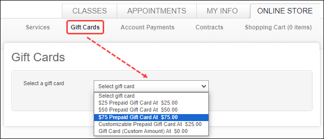 How clients purchase gift cards from your online store