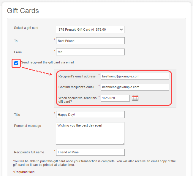 How clients purchase gift cards from your online store