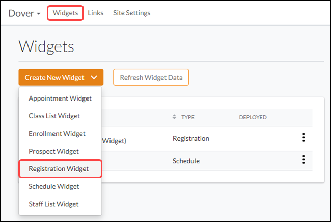 Registration widget setup and options - branded web tools