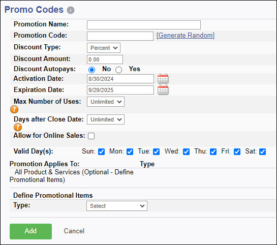 Promotions (Promo codes)
