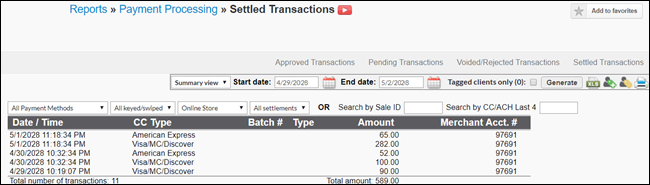 Payment Processing reports: Approved Transactions, Pending Transactions ...