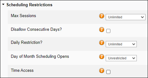 Scheduling restrictions for pricing options