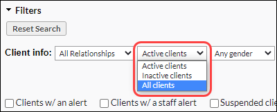 Client Management: Active and inactive client accounts