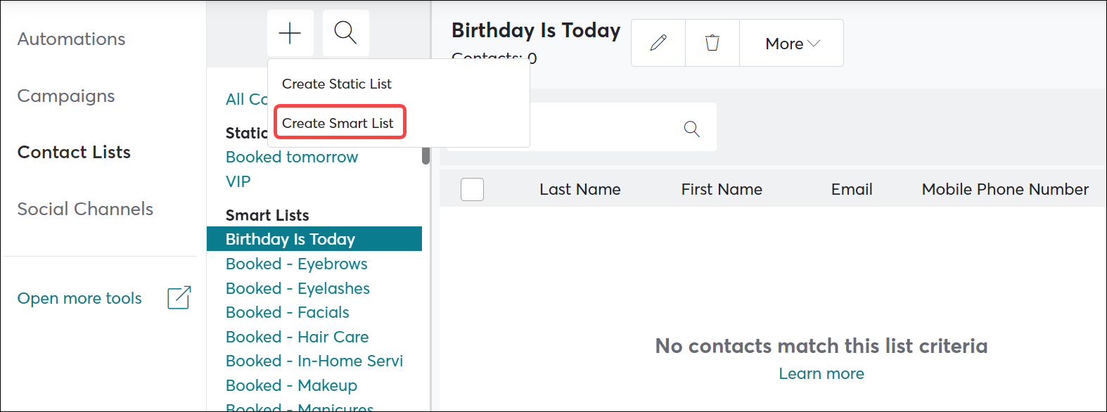 Marketing Suite: How to create a new smart list - Booker