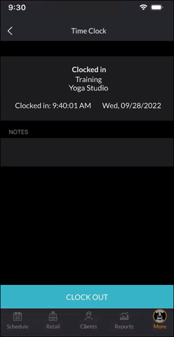 How to clock in and clock out using the Time Clock feature (Mindbody business app)