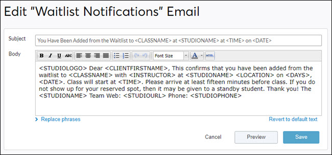 Waitlist notifications on the Retention Marketing Dashboard