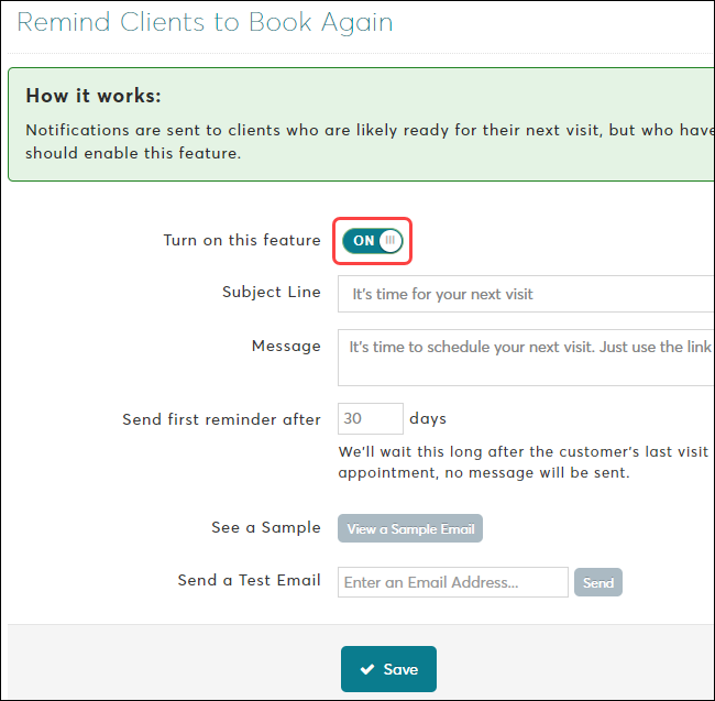 How to set up Reminder to Book Again - Marketing Suite