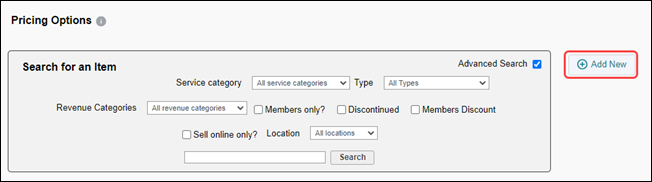 Pricing Options (Settings screen)