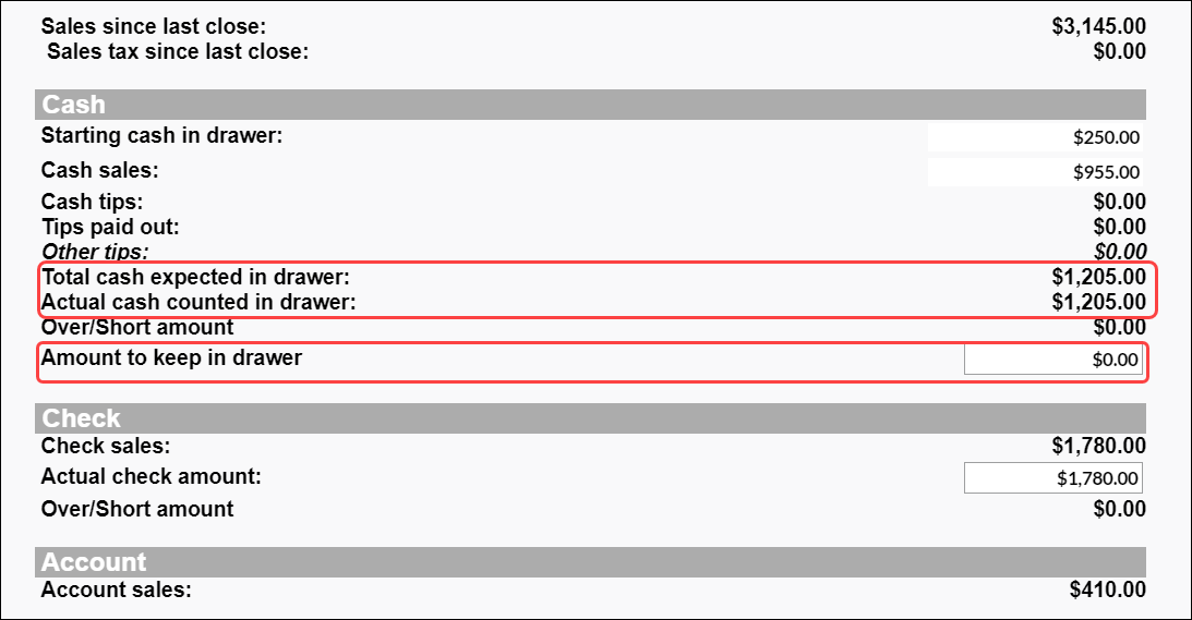 Daily Closeout report