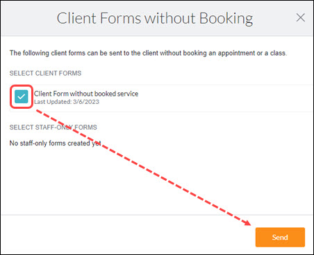 How to send a client form without having to book a service