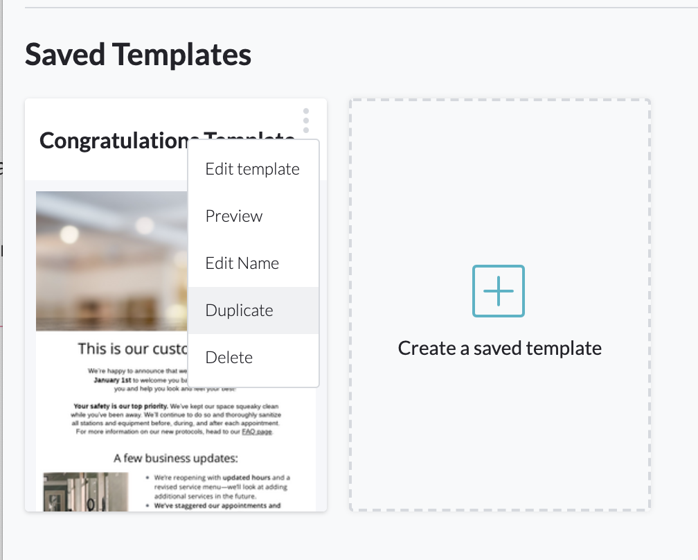 Saving email templates - Marketing Suite