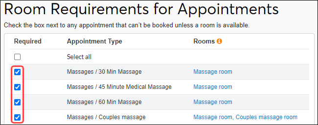 How to set up a room requirement for appointments