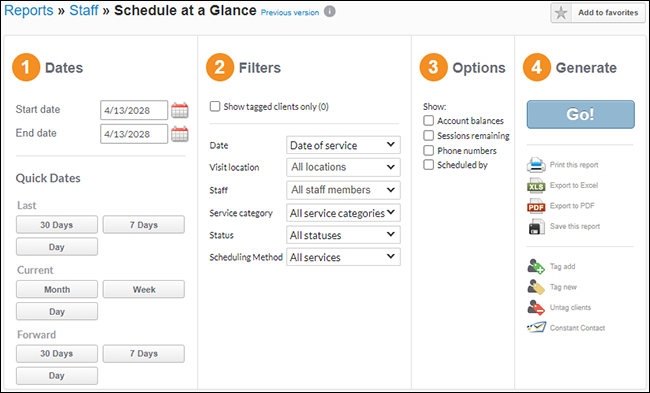 Schedule at a Glance report