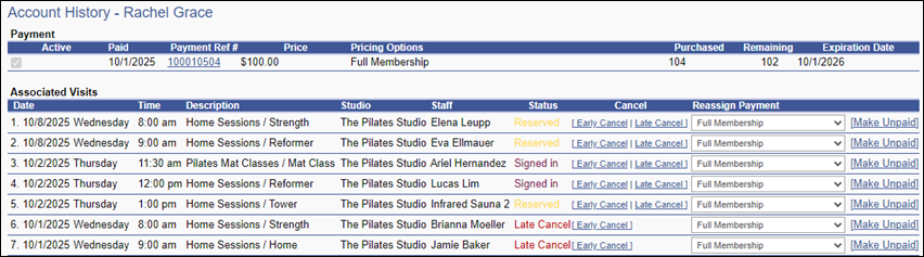 Client Account Details screen