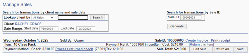 Client Account Details screen