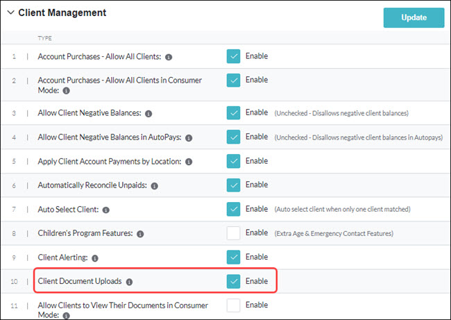 Client Documents screen