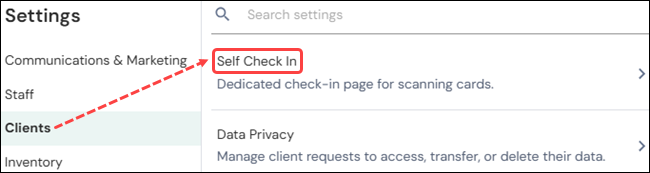 Self Check In screen