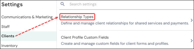 Client Relationship Types screen