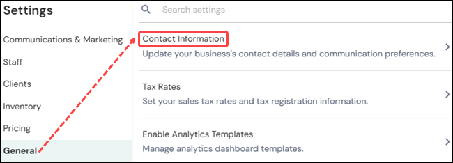 Contact Information screen