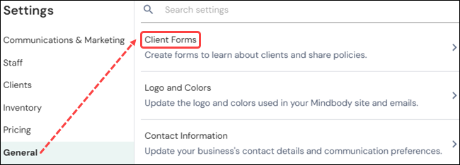 Client Forms screen
