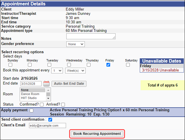 How to book an appointment (single, multiple, recurring)