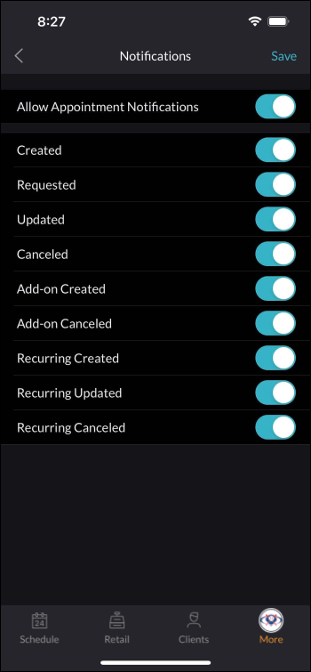 How to enable or disable push notifications (Mindbody business app)