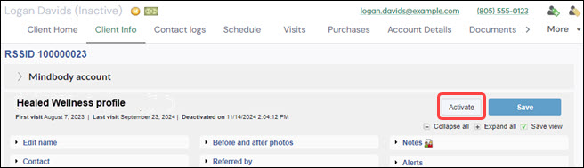 Client Management: Active and inactive client accounts