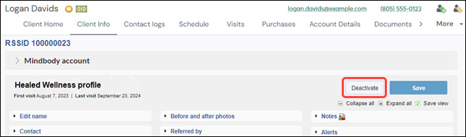 Client Management: Active and inactive client accounts