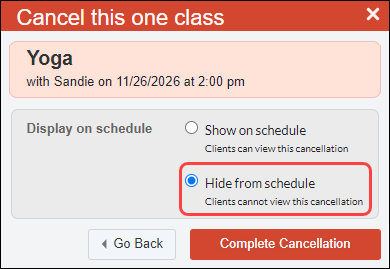 How to hide cancelled classes from your schedule