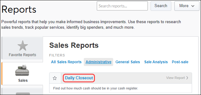 Daily Closeout report