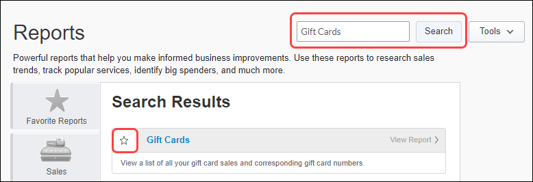 Gift Cards report