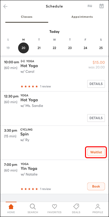 How to join a class waitlist (Mindbody app, branded app)