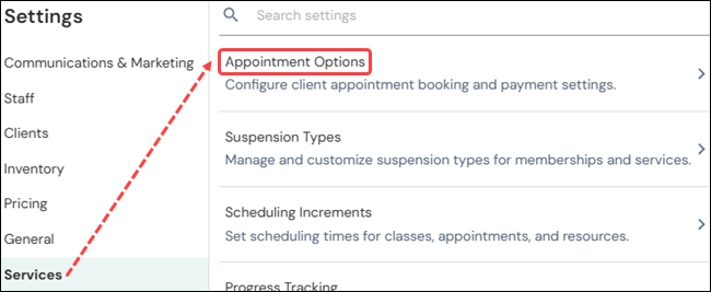 Appointment Options screen