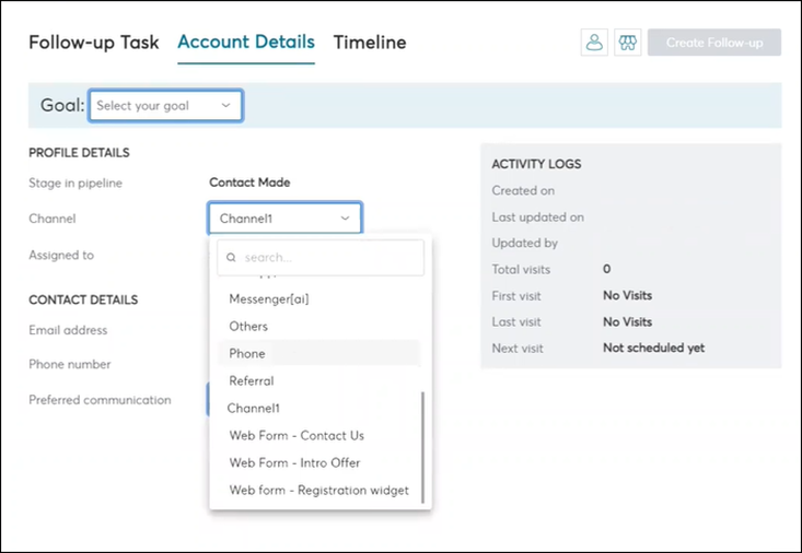Lead channels overview in the sales pipeline (Lead Management)