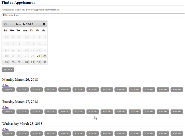 Appointment widget schedule increments (branded web widgets)