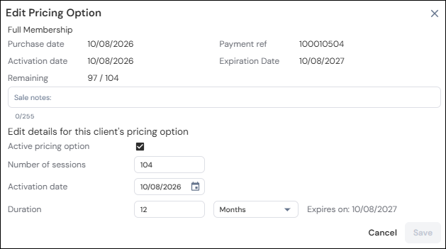 Client Account Details screen