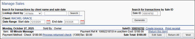 Client Account Details screen
