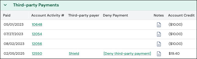 Client Account Details screen