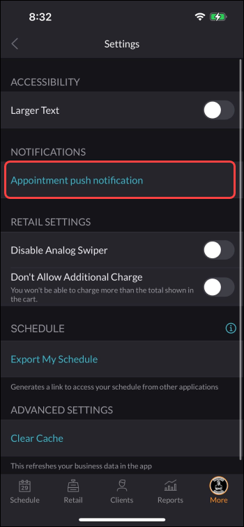 How to enable or disable push notifications (Mindbody Business app)