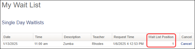 How clients can verify their waitlist position (Mindbody consumer site ...