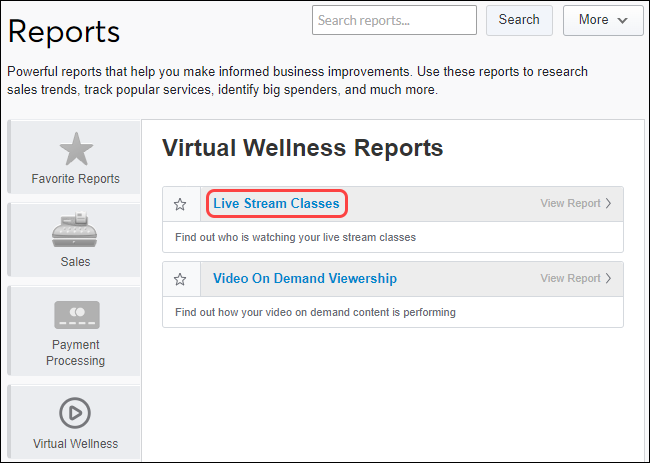 Live Stream Classes report (livestream)