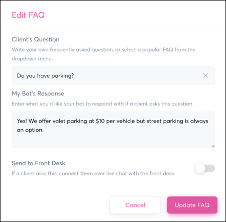 How to setup and manage FAQ responses (Messenger[ai])