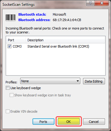 Socket Mobile barcode scanner (PC, Mac, iPhone, iPad, and Android)