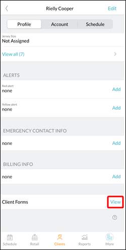 Client forms (Mindbody Business app)