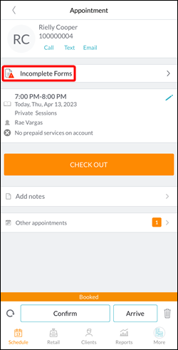Client forms (Mindbody Business app)