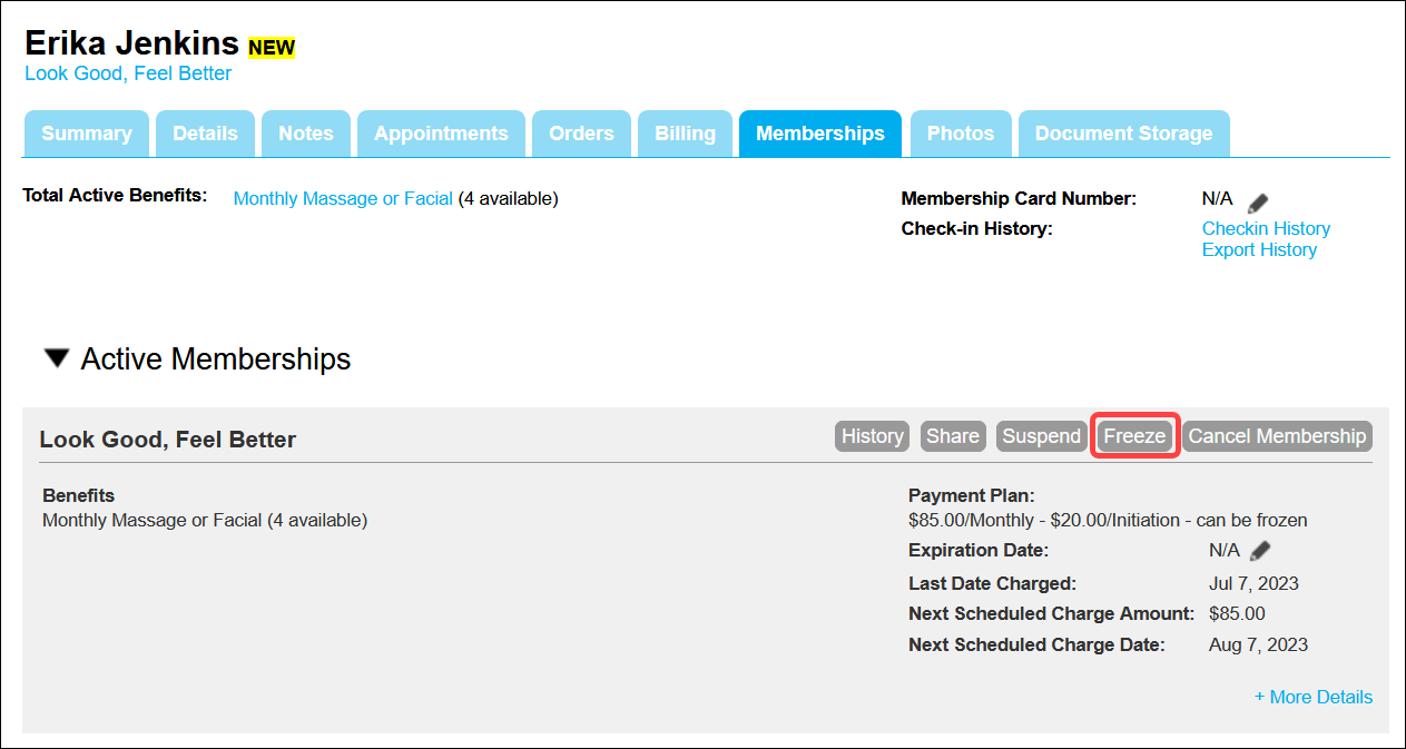 How to freeze a membership - Booker