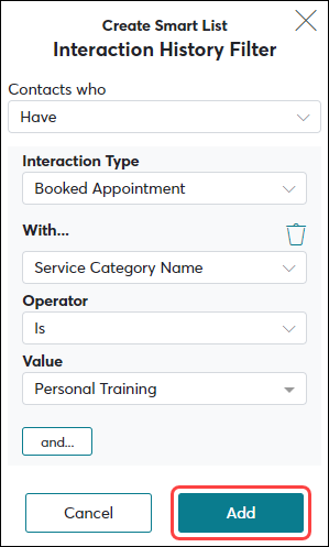 Smart list: Clients who have visited in a particular service category ...