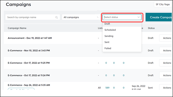 How to filter campaign lists (Marketing Suite)