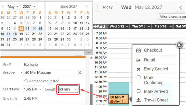 How to adjust the length of an appointment after scheduling it