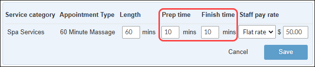 Prep and Finish Time